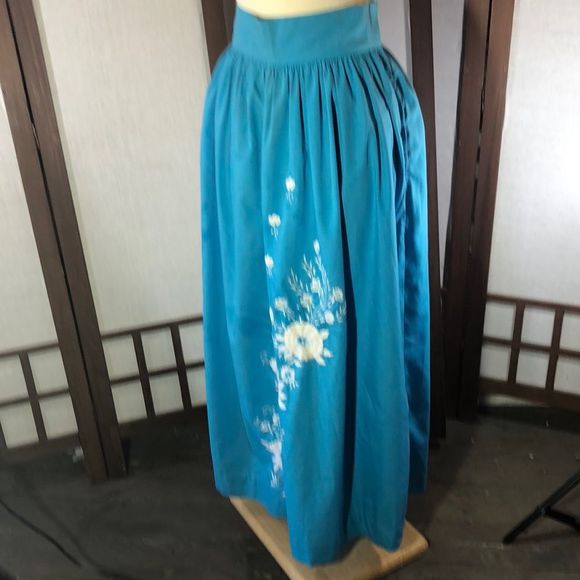 Skirts | Vintage Embroidered Floral Homemade Maxi Blue Skirt High Waisted Cutouts | Poshmark